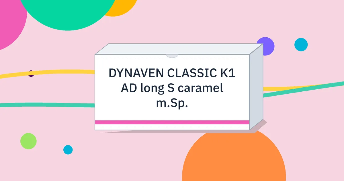 Symbolbild: Packung mit der Aufschrift DYNAVEN CLASSIC K1 AD long S caramel m.Sp. (PZN 18414860) – Verfügbarkeit und Bezug in Apotheken in Frankfurt am Main
