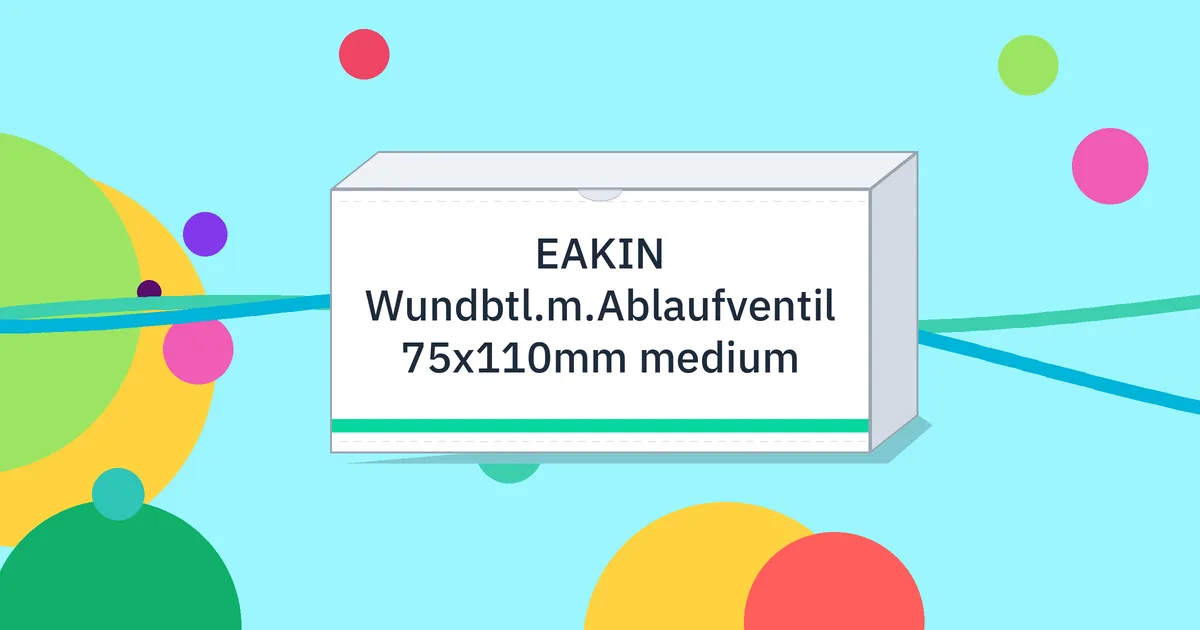 Symbolbild: Packung mit der Aufschrift EAKIN Wundbtl.m.Ablaufventil 75x110mm medium (PZN 05493220) – Verfügbarkeit und Bezug in Apotheken in Frankfurt am Main