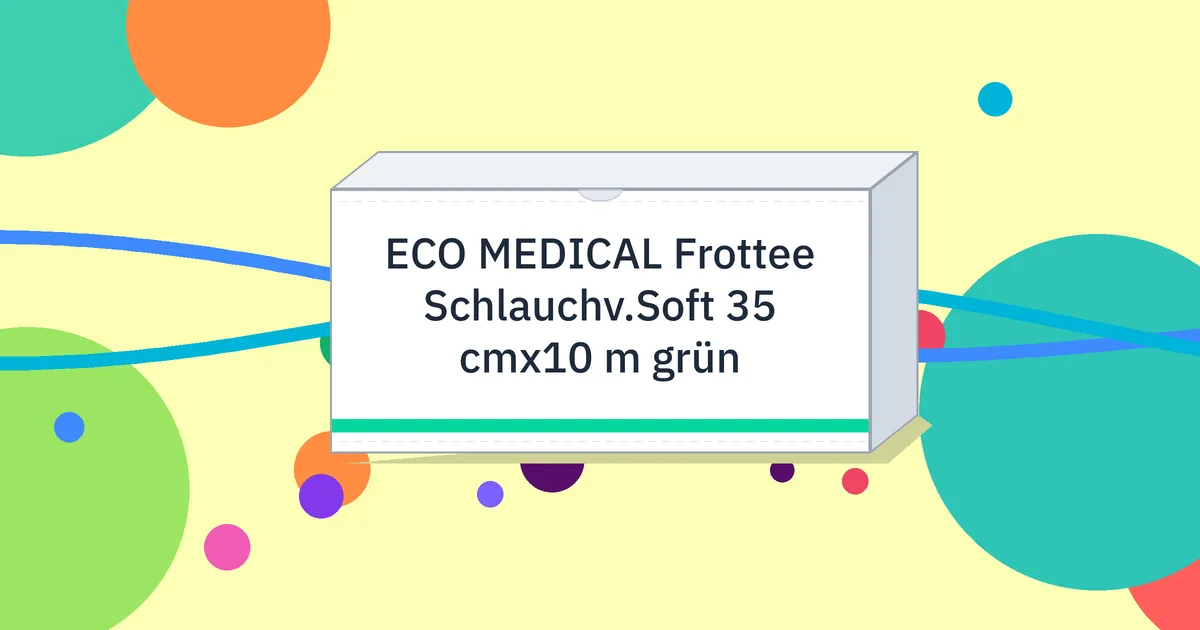Symbolbild: Packung mit der Aufschrift ECO MEDICAL Frottee Schlauchv.Soft 35 cmx10 m grün (PZN 00880314) – Verfügbarkeit und Bezug in Apotheken in Frankfurt am Main