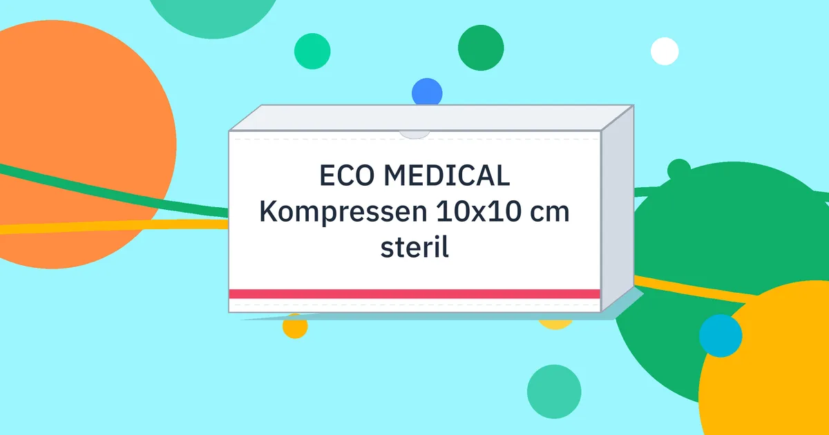 Symbolbild: Packung mit der Aufschrift ECO MEDICAL Kompressen 10x10 cm steril (PZN 00729155) – Verfügbarkeit und Bezug in Apotheken in Frankfurt am Main