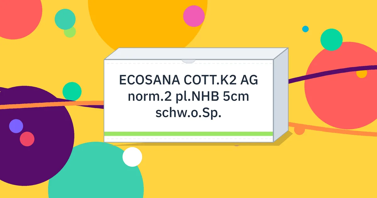 Symbolbild: Packung mit der Aufschrift ECOSANA COTT.K2 AG norm.2 pl.NHB 5cm schw.o.Sp. (PZN 16948913) – Verfügbarkeit und Bezug in Apotheken in Frankfurt am Main