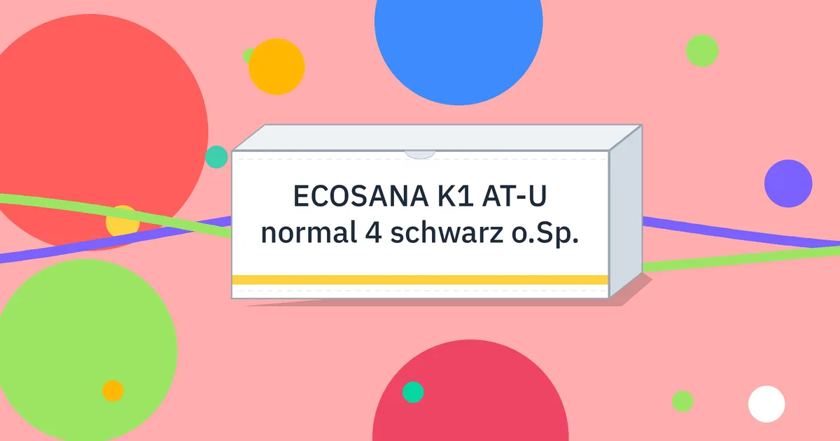 Symbolbild: Packung mit der Aufschrift ECOSANA K1 AT-U normal 4 schwarz o.Sp. (PZN 04733923) – Verfügbarkeit und Bezug in Apotheken in Frankfurt am Main