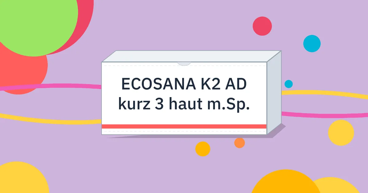 Symbolbild: Packung mit der Aufschrift ECOSANA K2 AD kurz 3 haut m.Sp. (PZN 01344003) – Verfügbarkeit und Bezug in Apotheken in Frankfurt am Main