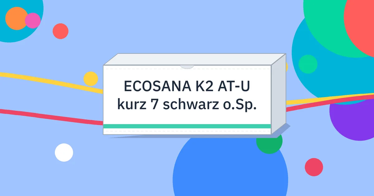 Symbolbild: Packung mit der Aufschrift ECOSANA K2 AT-U kurz 7 schwarz o.Sp. (PZN 01595372) – Verfügbarkeit und Bezug in Apotheken in Frankfurt am Main