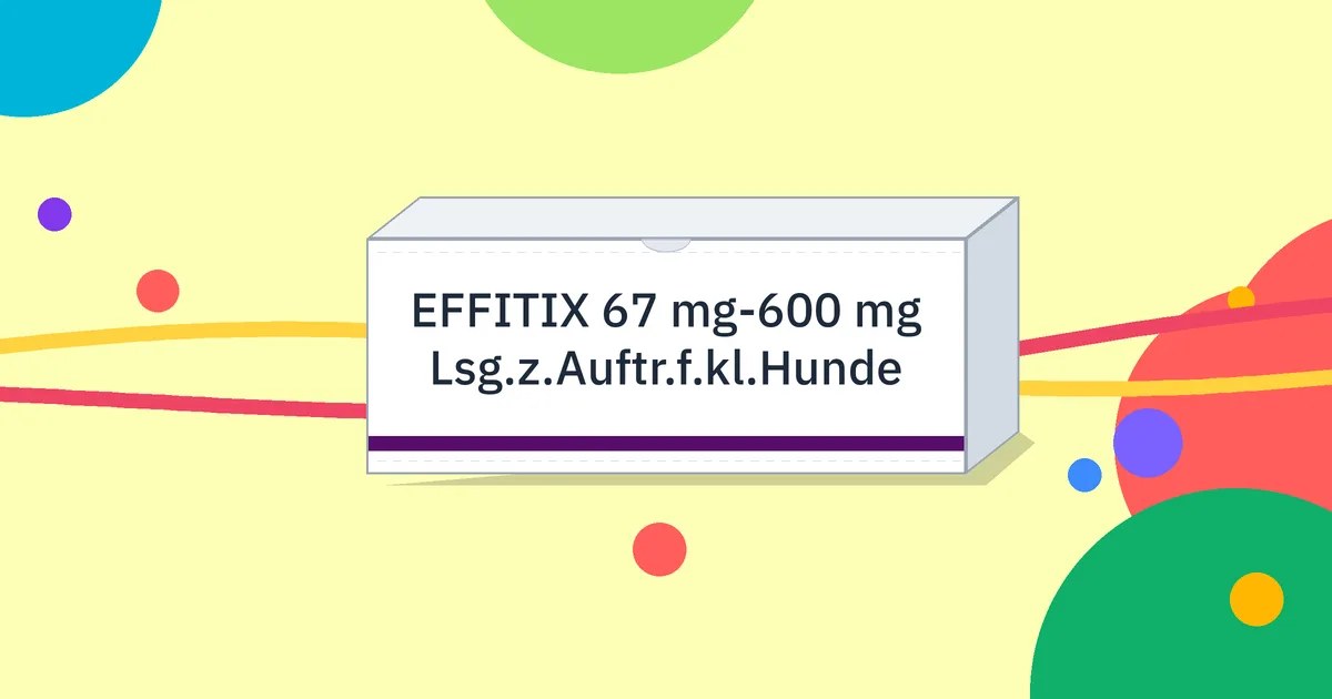 Symbolbild: Packung mit der Aufschrift EFFITIX 67 mg-600 mg Lsg.z.Auftr.f.kl.Hunde (PZN 11149432) – Verfügbarkeit und Bezug in Apotheken in Frankfurt am Main