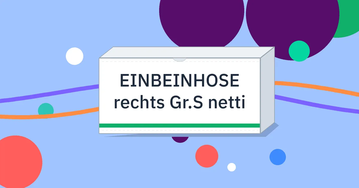 Symbolbild: Packung mit der Aufschrift EINBEINHOSE rechts Gr.S netti (PZN 09396353) – Verfügbarkeit und Bezug in Apotheken in Frankfurt am Main