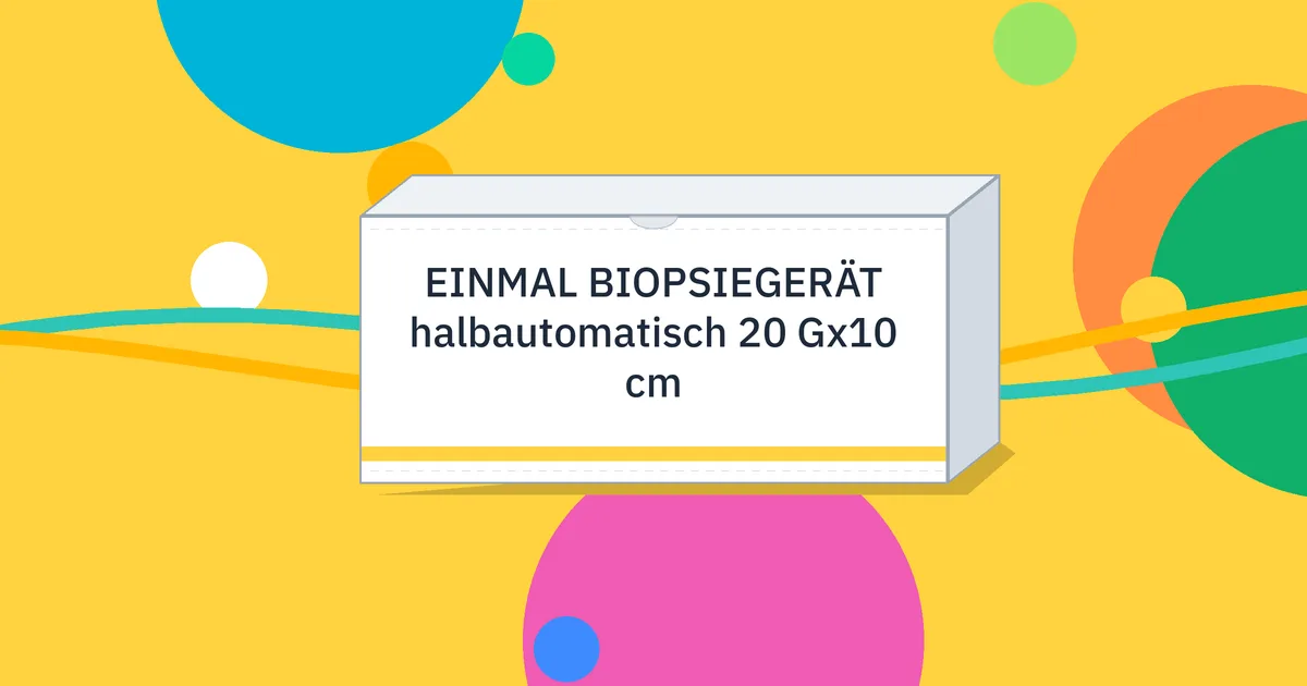 Symbolbild: Packung mit der Aufschrift EINMAL BIOPSIEGERÄT halbautomatisch 20 Gx10 cm (PZN 11105357) – Verfügbarkeit und Bezug in Apotheken in Frankfurt am Main