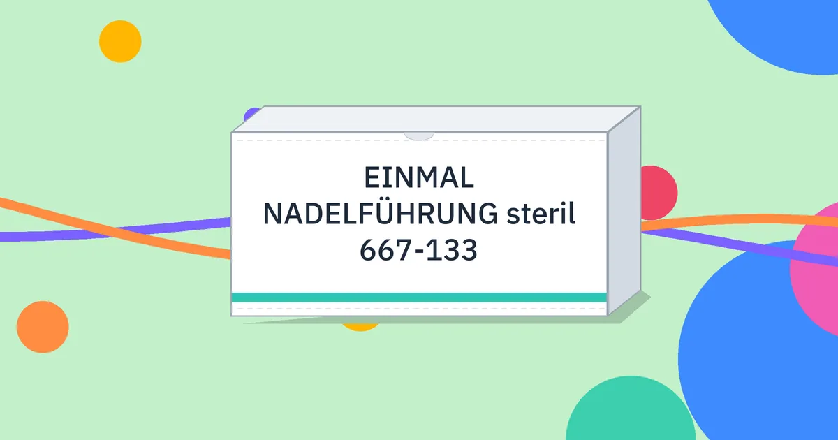 Symbolbild: Packung mit der Aufschrift EINMAL NADELFÜHRUNG steril 667-133 (PZN 16258551) – Verfügbarkeit und Bezug in Apotheken in Frankfurt am Main