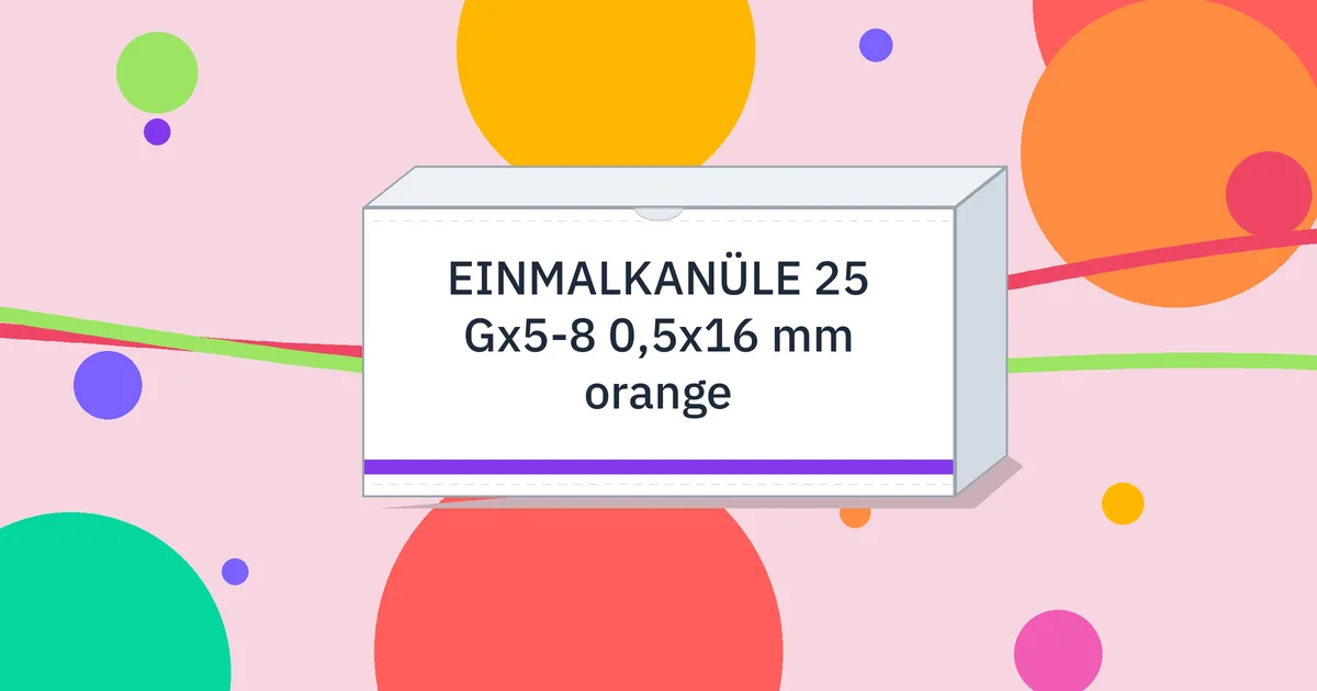 Symbolbild: Packung mit der Aufschrift EINMALKANÜLE 25 Gx5-8 0,5x16 mm orange (PZN 18717454) – Verfügbarkeit und Bezug in Apotheken in Frankfurt am Main