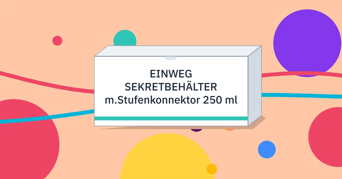 Symbolbild: Packung mit der Aufschrift EINWEG SEKRETBEHÄLTER m.Stufenkonnektor 250 ml (PZN 19902254) – Verfügbarkeit und Bezug in Apotheken in Frankfurt am Main