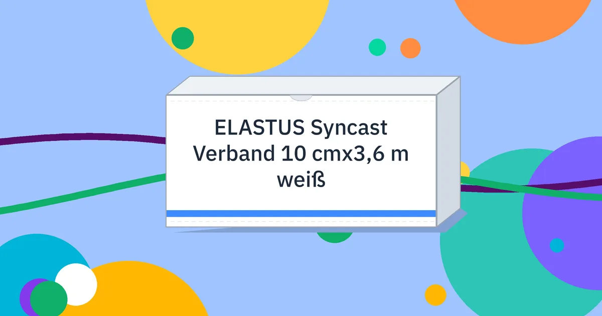 Symbolbild: Packung mit der Aufschrift ELASTUS Syncast Verband 10 cmx3,6 m weiß (PZN 03734843) – Verfügbarkeit und Bezug in Apotheken in Frankfurt am Main