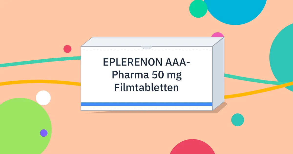 Symbolbild: Packung mit der Aufschrift EPLERENON AAA-Pharma 50 mg Filmtabletten (PZN 16876102) – Verfügbarkeit und Bezug in Apotheken in Frankfurt am Main
