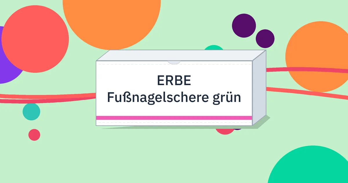 Symbolbild: Packung mit der Aufschrift ERBE Fußnagelschere grün (PZN 15887345) – Verfügbarkeit und Bezug in Apotheken in Frankfurt am Main