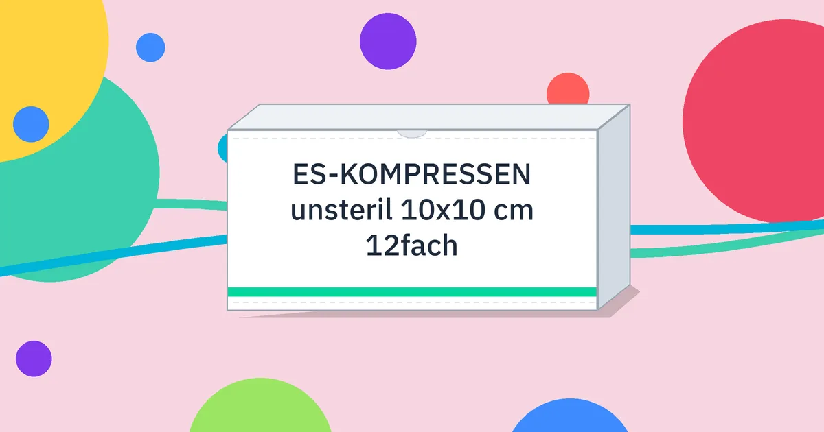 Symbolbild: Packung mit der Aufschrift ES-KOMPRESSEN unsteril 10x10 cm 12fach (PZN 01447246) – Verfügbarkeit und Bezug in Apotheken in Frankfurt am Main