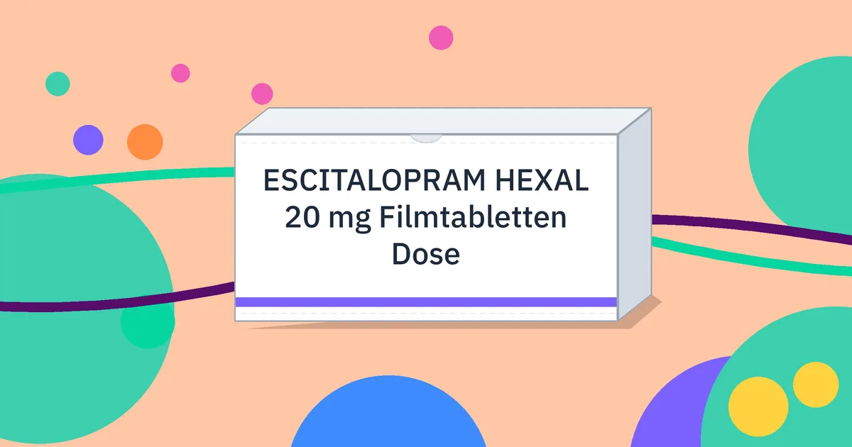 Symbolbild: Packung mit der Aufschrift ESCITALOPRAM HEXAL 20 mg Filmtabletten Dose (PZN 17420692) – Verfügbarkeit und Bezug in Apotheken in Frankfurt am Main