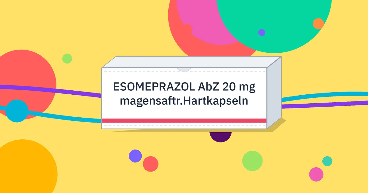 Symbolbild: Packung mit der Aufschrift ESOMEPRAZOL AbZ 20 mg magensaftr.Hartkapseln (PZN 06465326) – Verfügbarkeit und Bezug in Apotheken in Frankfurt am Main