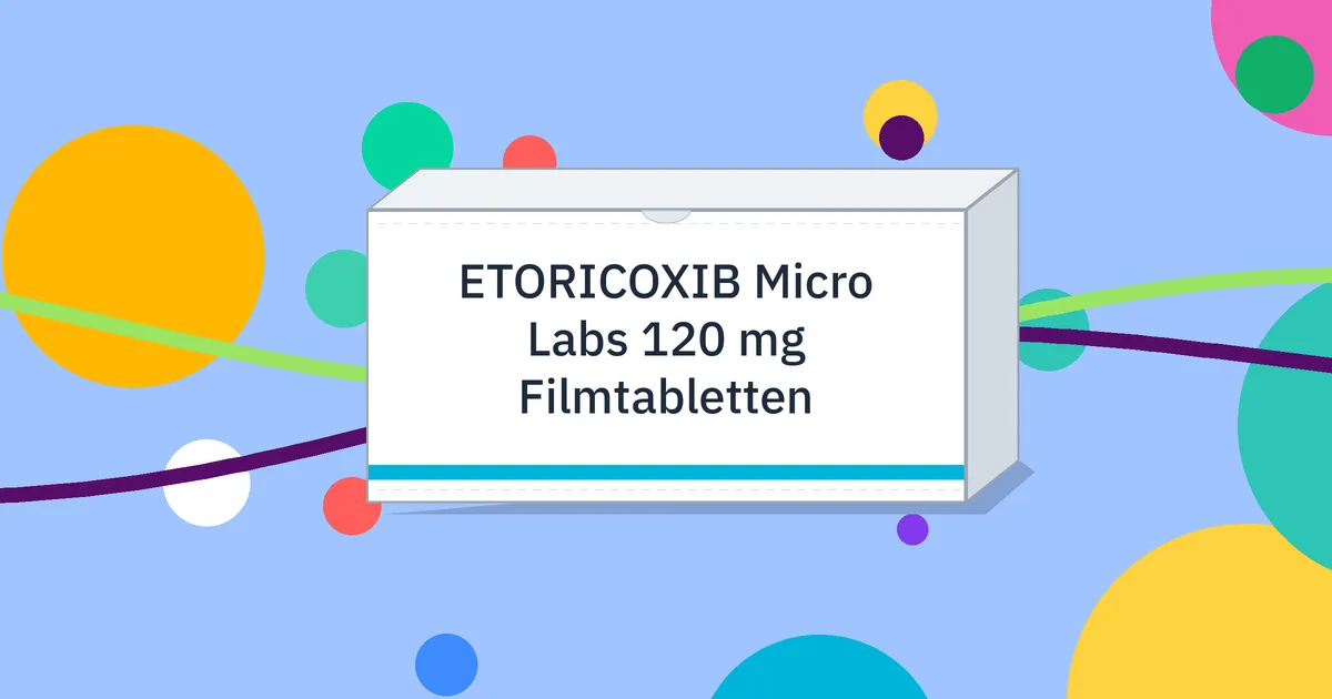 Symbolbild: Packung mit der Aufschrift ETORICOXIB Micro Labs 120 mg Filmtabletten (PZN 17872661) – Verfügbarkeit und Bezug in Apotheken in Frankfurt am Main