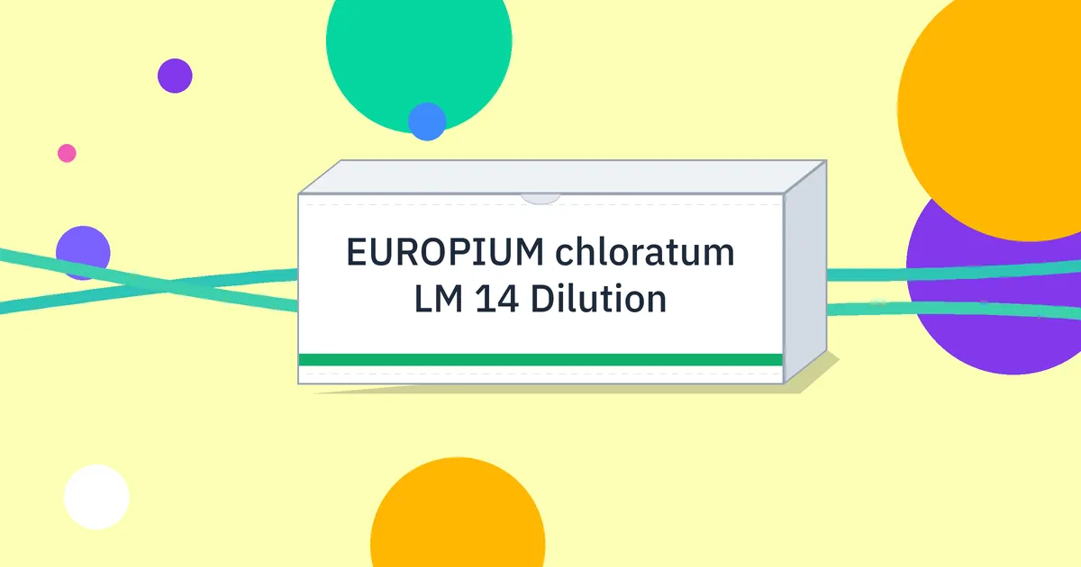 Symbolbild: Packung mit der Aufschrift EUROPIUM chloratum LM 14 Dilution (PZN 13484181) – Verfügbarkeit und Bezug in Apotheken in Frankfurt am Main