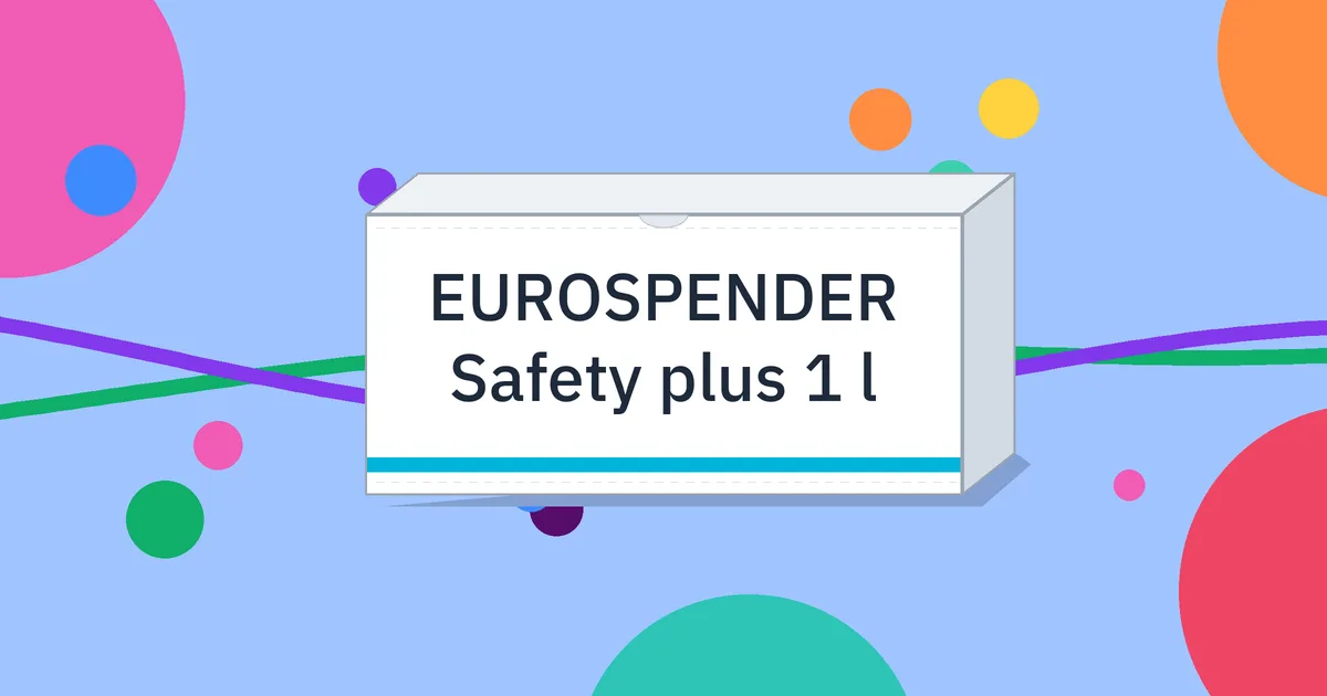 Symbolbild: Packung mit der Aufschrift EUROSPENDER Safety plus 1 l (PZN 14140213) – Verfügbarkeit und Bezug in Apotheken in Frankfurt am Main