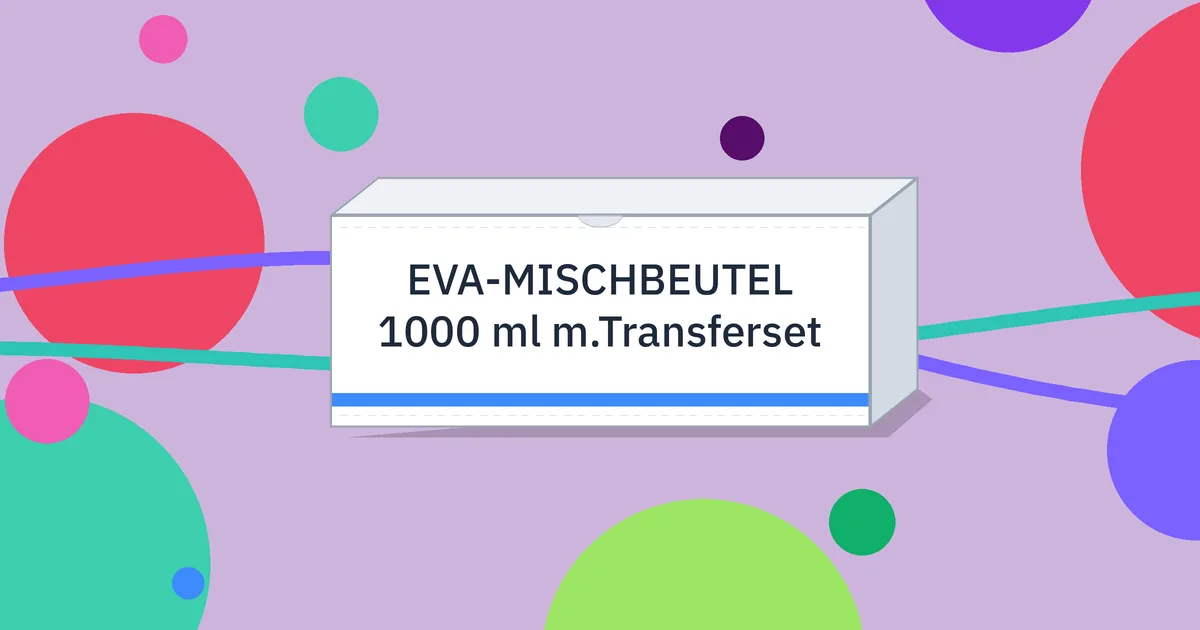 Symbolbild: Packung mit der Aufschrift EVA-MISCHBEUTEL 1000 ml m.Transferset (PZN 01803988) – Verfügbarkeit und Bezug in Apotheken in Frankfurt am Main