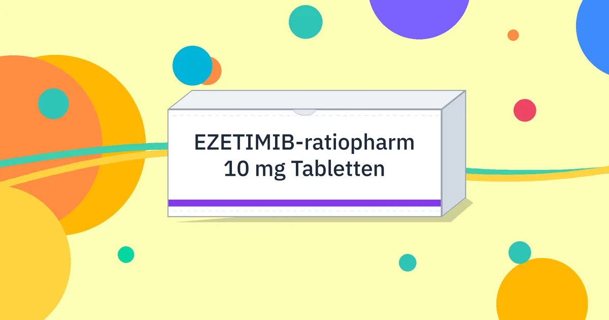 Symbolbild: Packung mit der Aufschrift EZETIMIB-ratiopharm 10 mg Tabletten (PZN 13572689) – Verfügbarkeit und Bezug in Apotheken in Frankfurt am Main