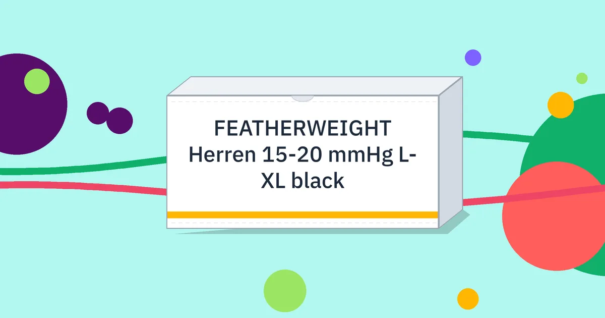 Symbolbild: Packung mit der Aufschrift FEATHERWEIGHT Herren 15-20 mmHg L-XL black (PZN 20112215) – Verfügbarkeit und Bezug in Apotheken in Frankfurt am Main