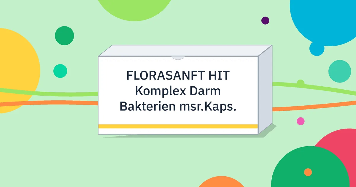 Symbolbild: Packung mit der Aufschrift FLORASANFT HIT Komplex Darm Bakterien msr.Kaps. (PZN 19725473) – Verfügbarkeit und Bezug in Apotheken in Frankfurt am Main