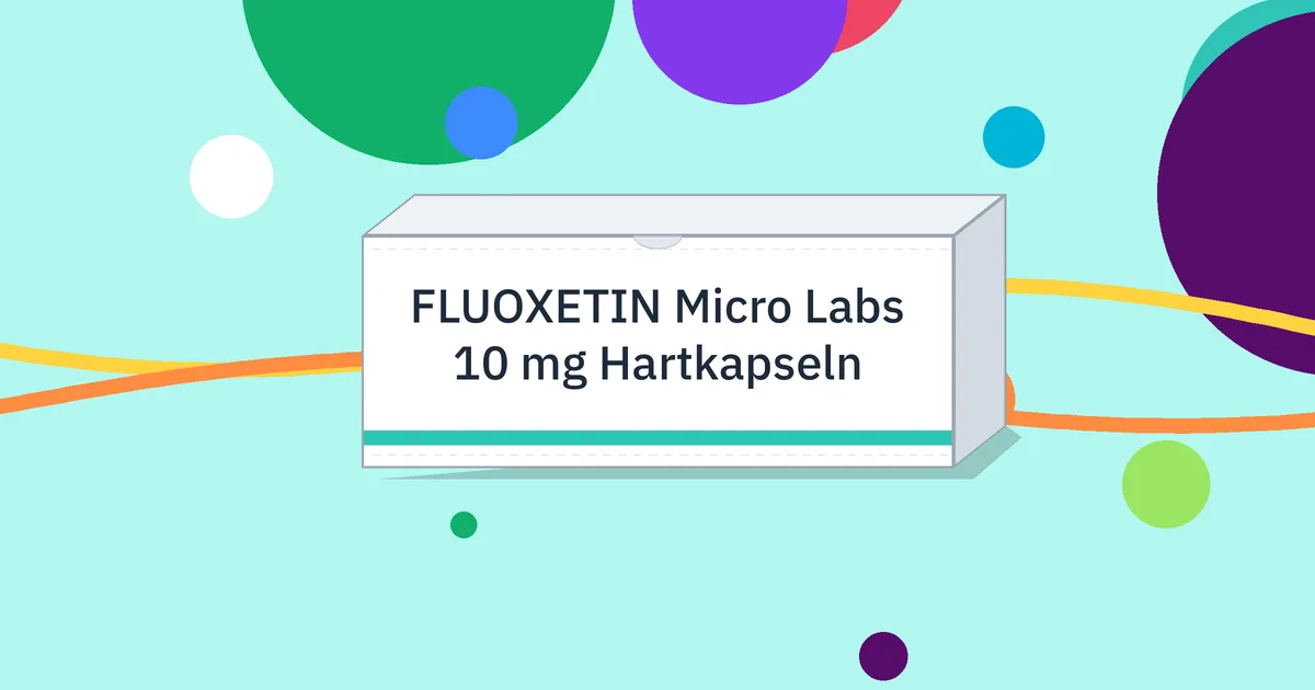 Symbolbild: Packung mit der Aufschrift FLUOXETIN Micro Labs 10 mg Hartkapseln (PZN 18354483) – Verfügbarkeit und Bezug in Apotheken in Frankfurt am Main