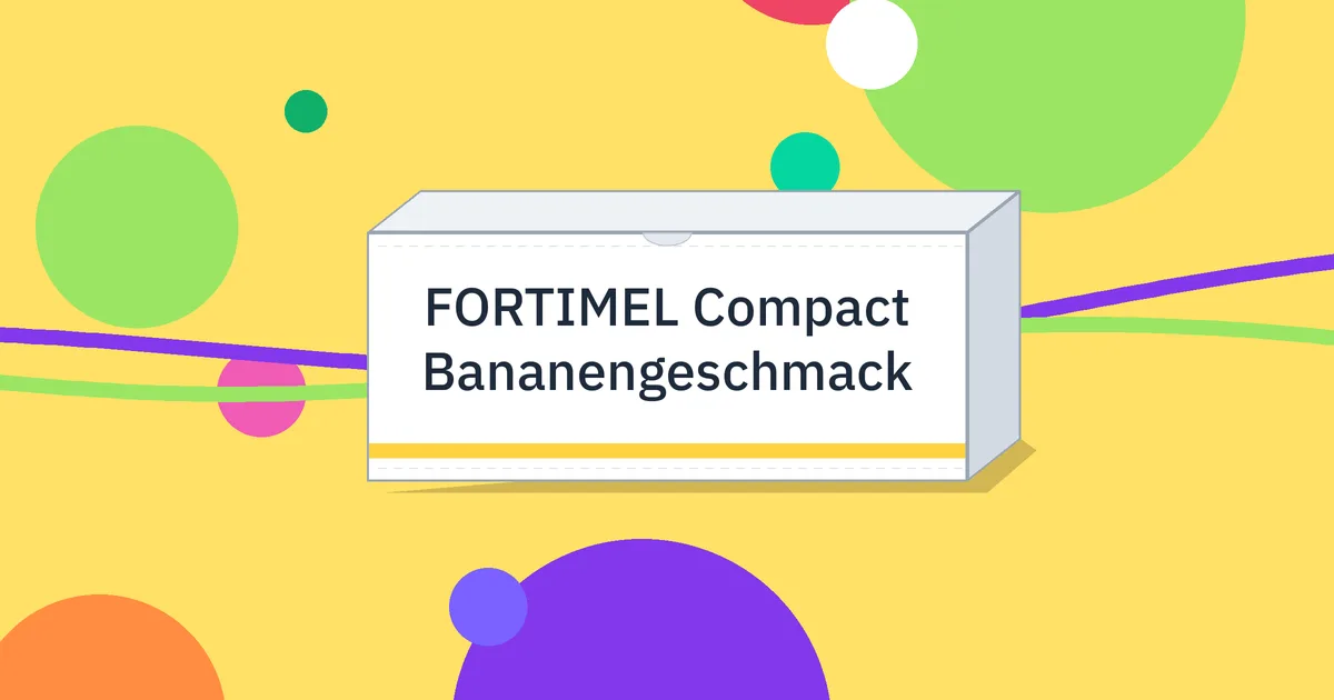 Symbolbild: Packung mit der Aufschrift FORTIMEL Compact Bananengeschmack (PZN 09274911) – Verfügbarkeit und Bezug in Apotheken in Frankfurt am Main