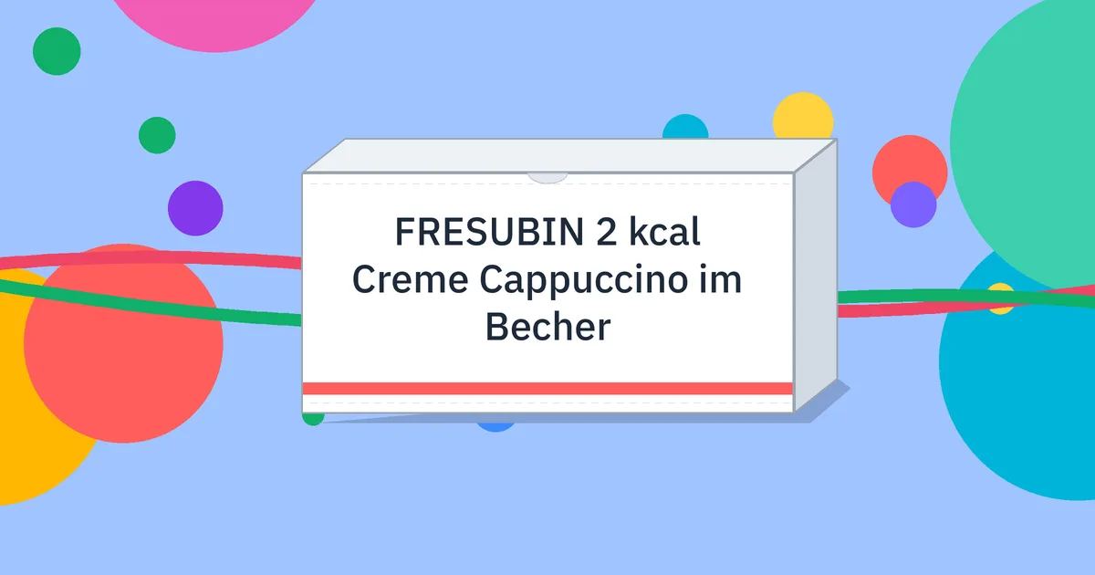 Symbolbild: Packung mit der Aufschrift FRESUBIN 2 kcal Creme Cappuccino im Becher (PZN 11513501) – Verfügbarkeit und Bezug in Apotheken in Frankfurt am Main