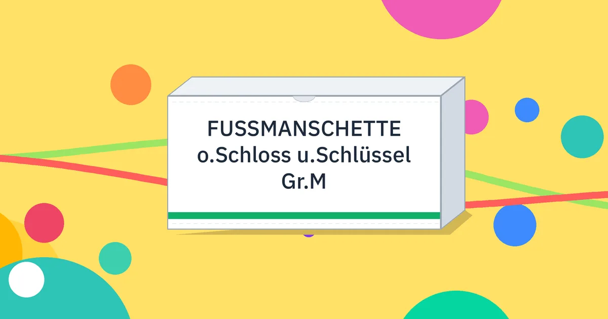 Symbolbild: Packung mit der Aufschrift FUSSMANSCHETTE o.Schloss u.Schlüssel Gr.M (PZN 09168994) – Verfügbarkeit und Bezug in Apotheken in Frankfurt am Main
