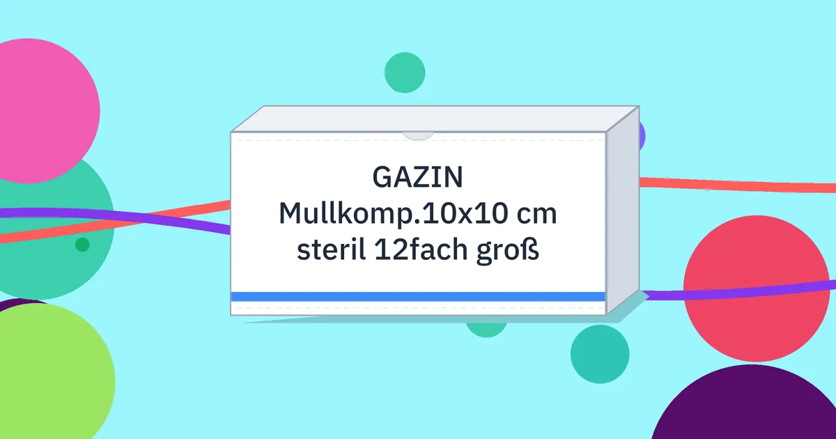 Symbolbild: Packung mit der Aufschrift GAZIN Mullkomp.10x10 cm steril 12fach groß (PZN 19700875) – Verfügbarkeit und Bezug in Apotheken in Frankfurt am Main