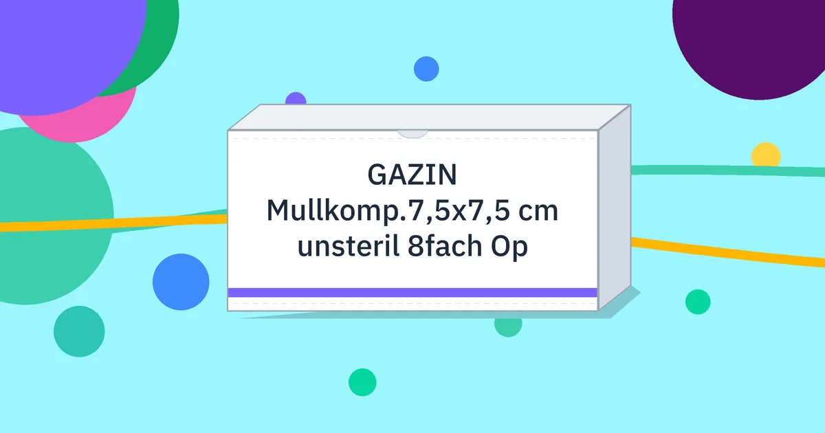 Symbolbild: Packung mit der Aufschrift GAZIN Mullkomp.7,5x7,5 cm unsteril 8fach Op (PZN 03959387) – Verfügbarkeit und Bezug in Apotheken in Frankfurt am Main
