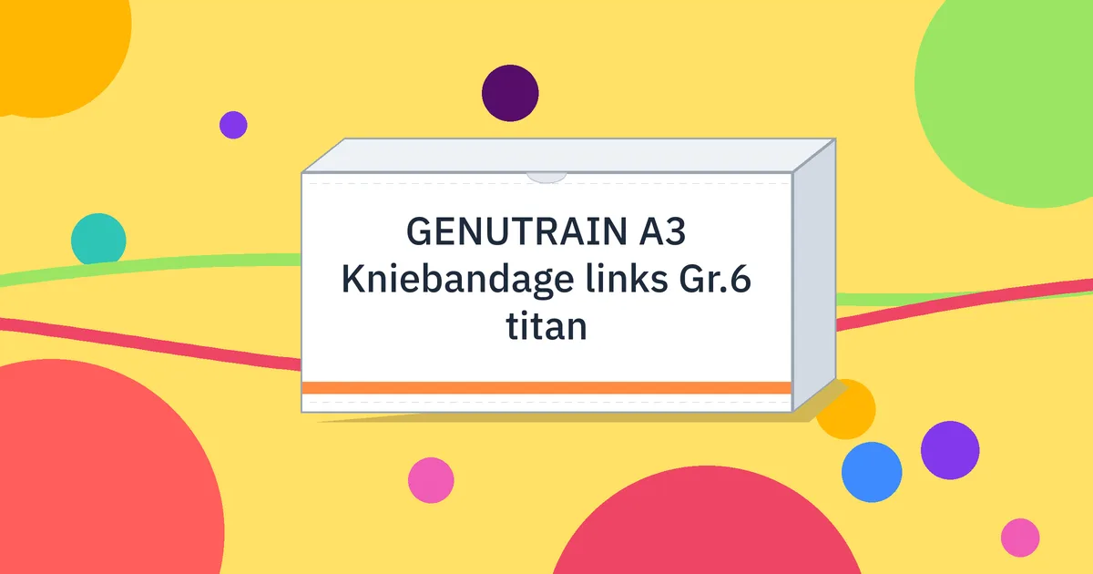 Symbolbild: Packung mit der Aufschrift GENUTRAIN A3 Kniebandage links Gr.6 titan (PZN 01071901) – Verfügbarkeit und Bezug in Apotheken in Frankfurt am Main
