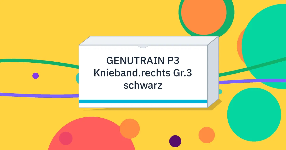 Symbolbild: Packung mit der Aufschrift GENUTRAIN P3 Knieband.rechts Gr.3 schwarz (PZN 07552139) – Verfügbarkeit und Bezug in Apotheken in Frankfurt am Main