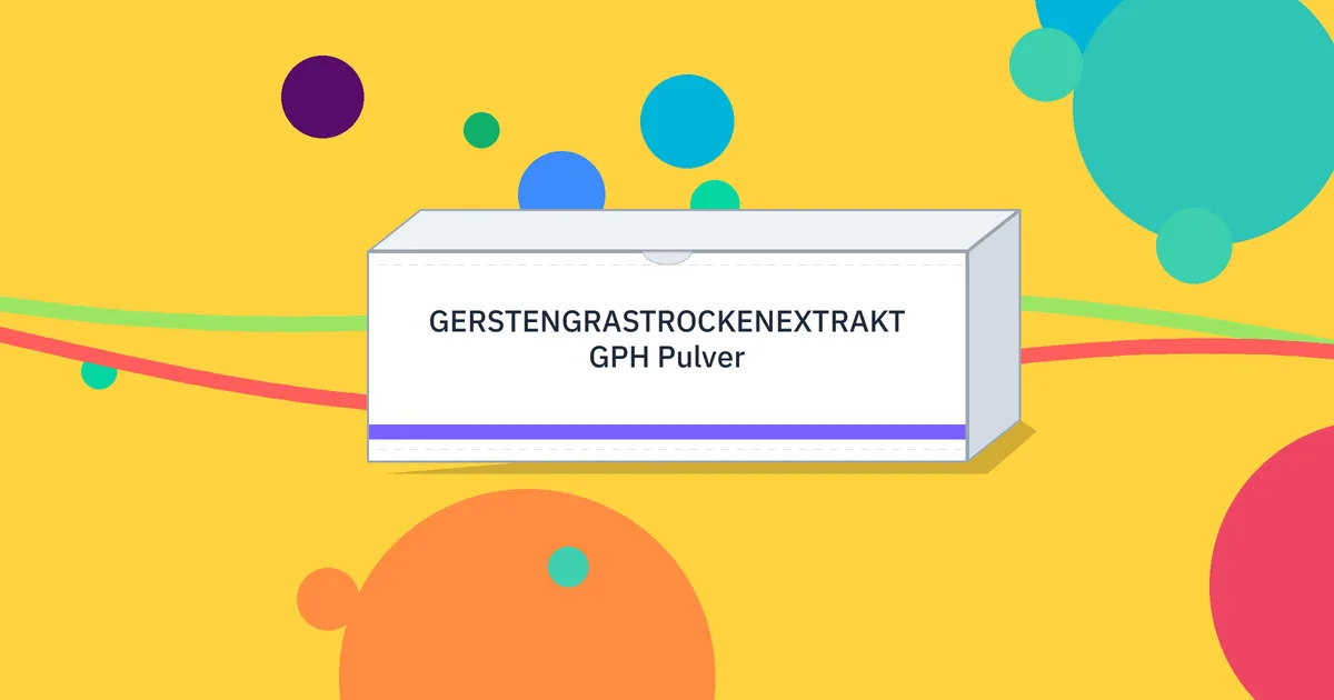Symbolbild: Packung mit der Aufschrift GERSTENGRASTROCKENEXTRAKT GPH Pulver (PZN 12645995) – Verfügbarkeit und Bezug in Apotheken in Frankfurt am Main