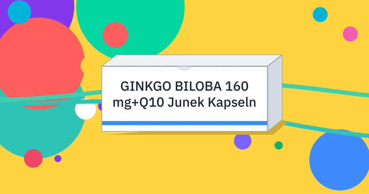 Symbolbild: Packung mit der Aufschrift GINKGO BILOBA 160 mg+Q10 Junek Kapseln (PZN 01644484) – Verfügbarkeit und Bezug in Apotheken in Frankfurt am Main