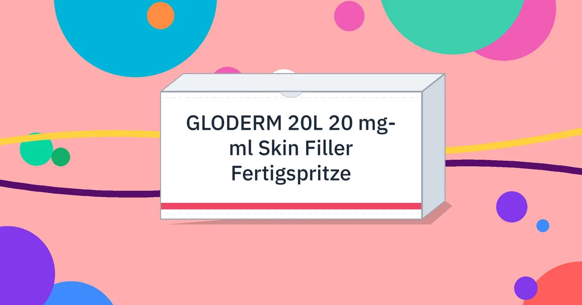 Symbolbild: Packung mit der Aufschrift GLODERM 20L 20 mg-ml Skin Filler Fertigspritze (PZN 13947735) – Verfügbarkeit und Bezug in Apotheken in Frankfurt am Main