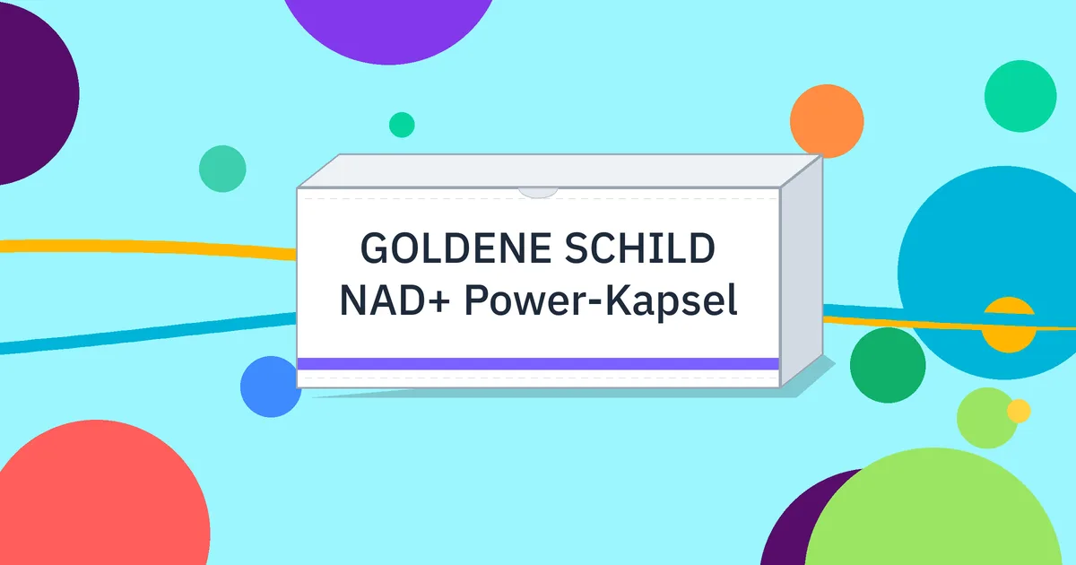 Symbolbild: Packung mit der Aufschrift GOLDENE SCHILD NAD+ Power-Kapsel (PZN 18704227) – Verfügbarkeit und Bezug in Apotheken in Frankfurt am Main