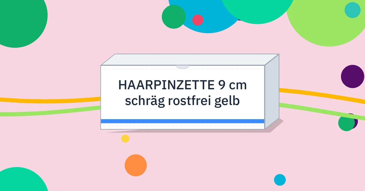 Symbolbild: Packung mit der Aufschrift HAARPINZETTE 9 cm schräg rostfrei gelb (PZN 17287313) – Verfügbarkeit und Bezug in Apotheken in Frankfurt am Main