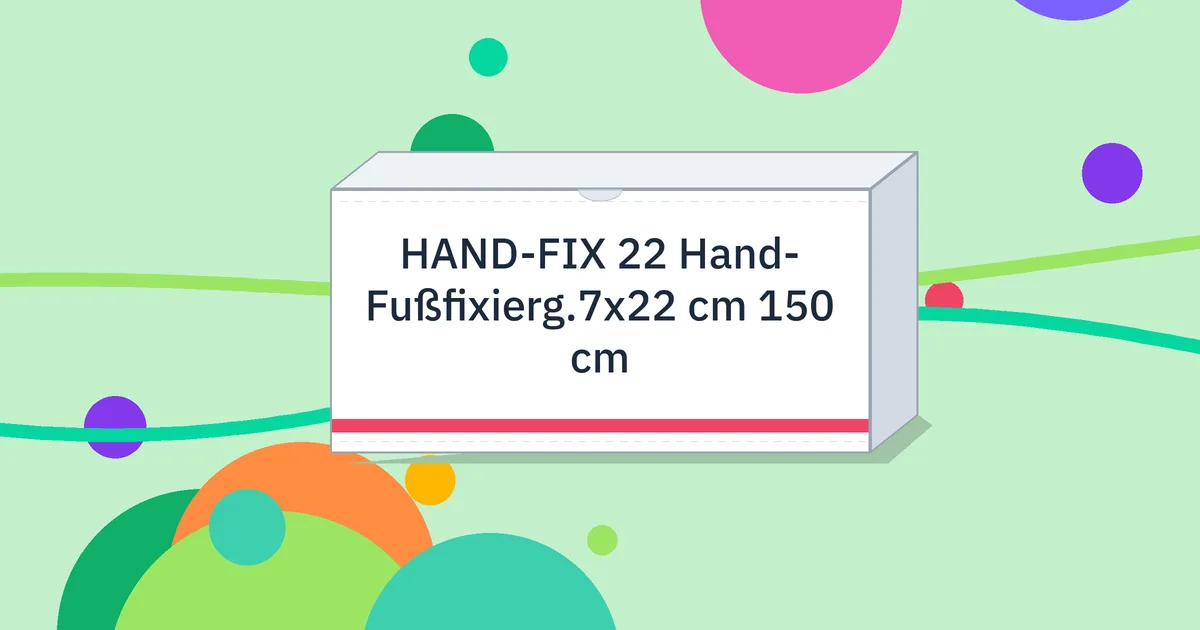 Symbolbild: Packung mit der Aufschrift HAND-FIX 22 Hand-Fußfixierg.7x22 cm 150 cm (PZN 18777930) – Verfügbarkeit und Bezug in Apotheken in Frankfurt am Main