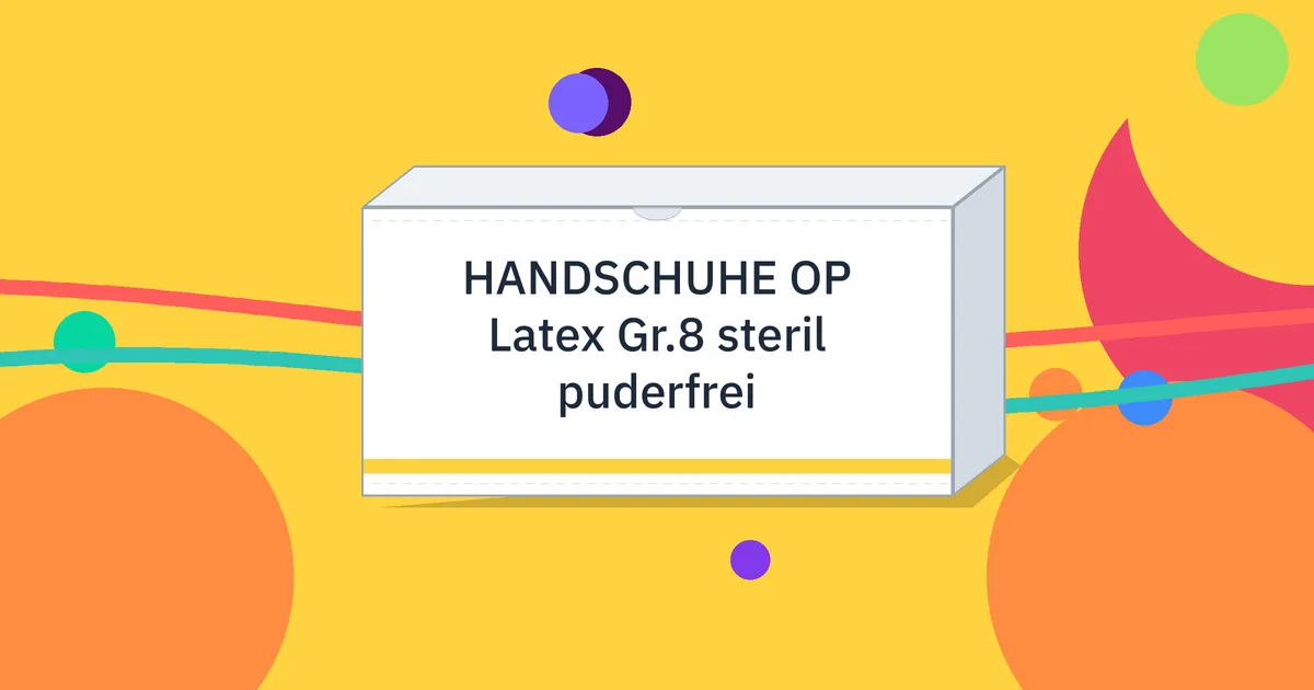 Symbolbild: Packung mit der Aufschrift HANDSCHUHE OP Latex Gr.8 steril puderfrei (PZN 01343825) – Verfügbarkeit und Bezug in Apotheken in Frankfurt am Main