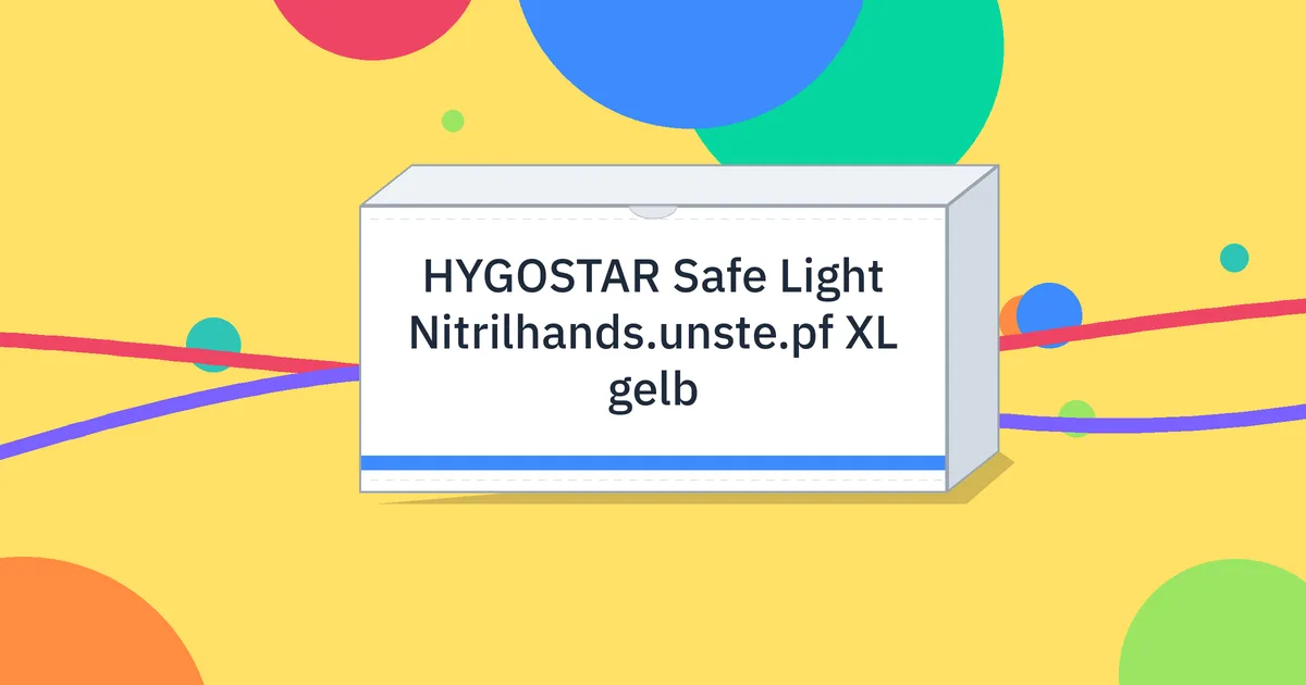 Symbolbild: Packung mit der Aufschrift HYGOSTAR Safe Light Nitrilhands.unste.pf XL gelb (PZN 20773448) – Verfügbarkeit und Bezug in Apotheken in Frankfurt am Main