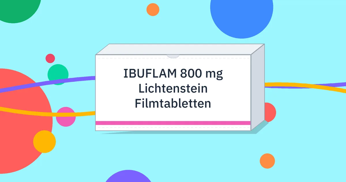 Symbolbild: Packung mit der Aufschrift IBUFLAM 800 mg Lichtenstein Filmtabletten (PZN 05499091) – Verfügbarkeit und Bezug in Apotheken in Frankfurt am Main
