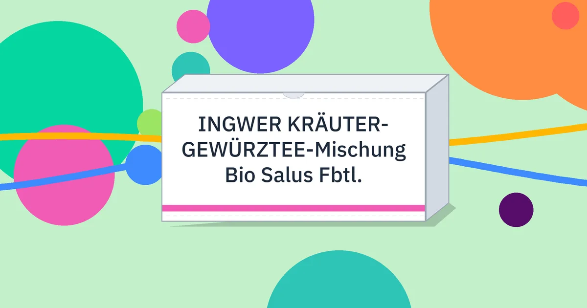 Symbolbild: Packung mit der Aufschrift INGWER KRÄUTER-GEWÜRZTEE-Mischung Bio Salus Fbtl. (PZN 05726658) – Verfügbarkeit und Bezug in Apotheken in Frankfurt am Main