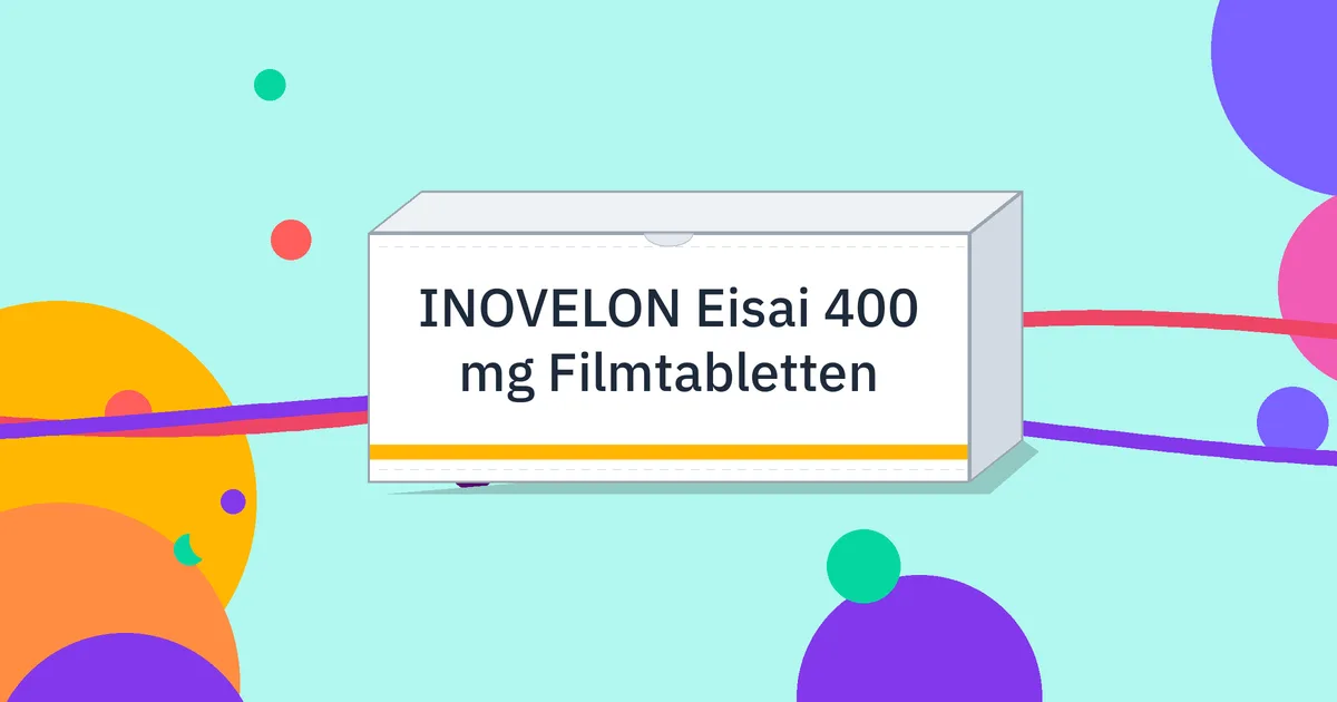 Symbolbild: Packung mit der Aufschrift INOVELON Eisai 400 mg Filmtabletten (PZN 00361494) – Verfügbarkeit und Bezug in Apotheken in Frankfurt am Main