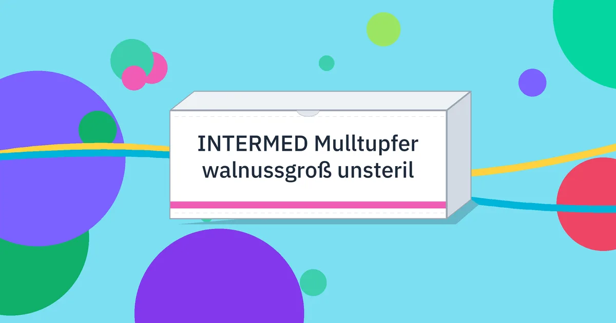 Symbolbild: Packung mit der Aufschrift INTERMED Mulltupfer walnussgroß unsteril (PZN 02671282) – Verfügbarkeit und Bezug in Apotheken in Frankfurt am Main