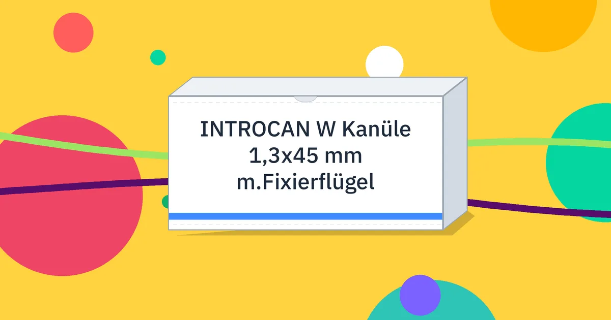 Symbolbild: Packung mit der Aufschrift INTROCAN W Kanüle 1,3x45 mm m.Fixierflügel (PZN 04423915) – Verfügbarkeit und Bezug in Apotheken in Frankfurt am Main