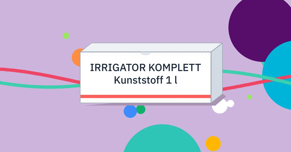 Symbolbild: Packung mit der Aufschrift IRRIGATOR KOMPLETT Kunststoff 1 l (PZN 07354451) – Verfügbarkeit und Bezug in Apotheken in Frankfurt am Main