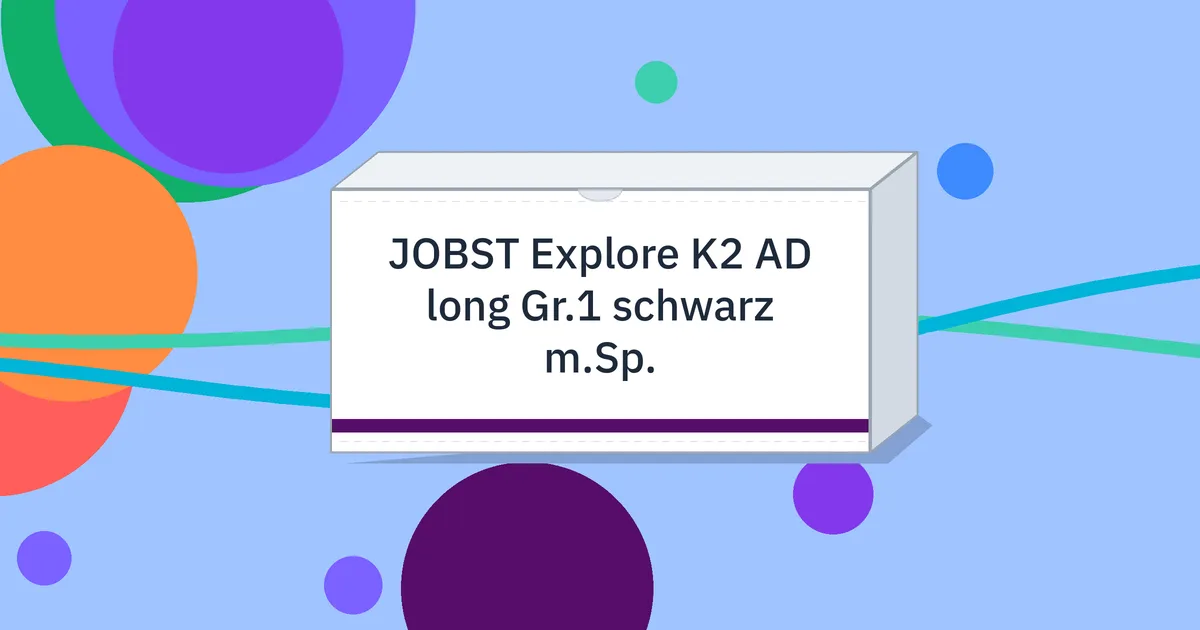 Symbolbild: Packung mit der Aufschrift JOBST Explore K2 AD long Gr.1 schwarz m.Sp. (PZN 11021985) – Verfügbarkeit und Bezug in Apotheken in Frankfurt am Main